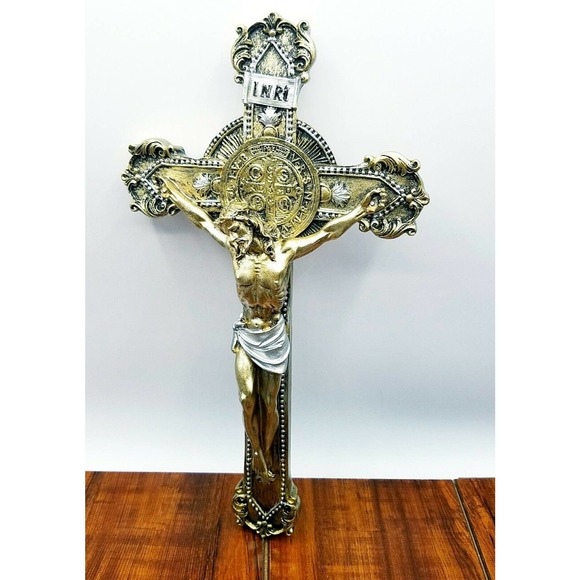 Accents | Inri Cross Crucifix Gold Tone Religious Wall Hanger 12 Inch ...